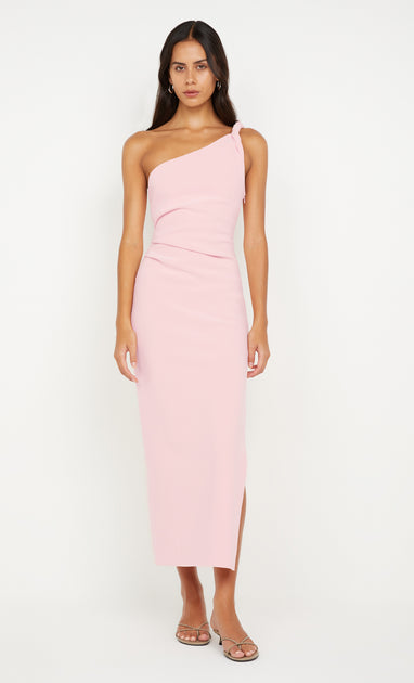 ARIVEN ASYM MIDI DRESS - POWDER PINK – BEC + BRIDGE AU