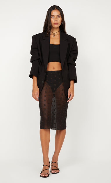 KARLA MIDI SKIRT - BLACK/CHOC SPOT – BEC + BRIDGE AU