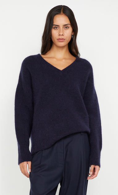 Campbell V Neck Jumper in Ink - BEC + BRIDGE – BEC + BRIDGE AU