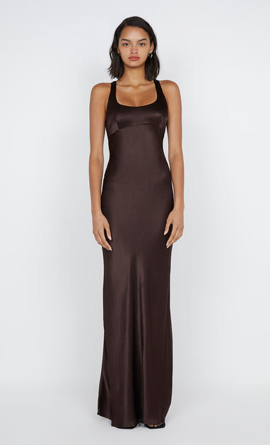 MAXINA CROSSOVER DRESS - DARK CHOCOLATE – BEC + BRIDGE AU